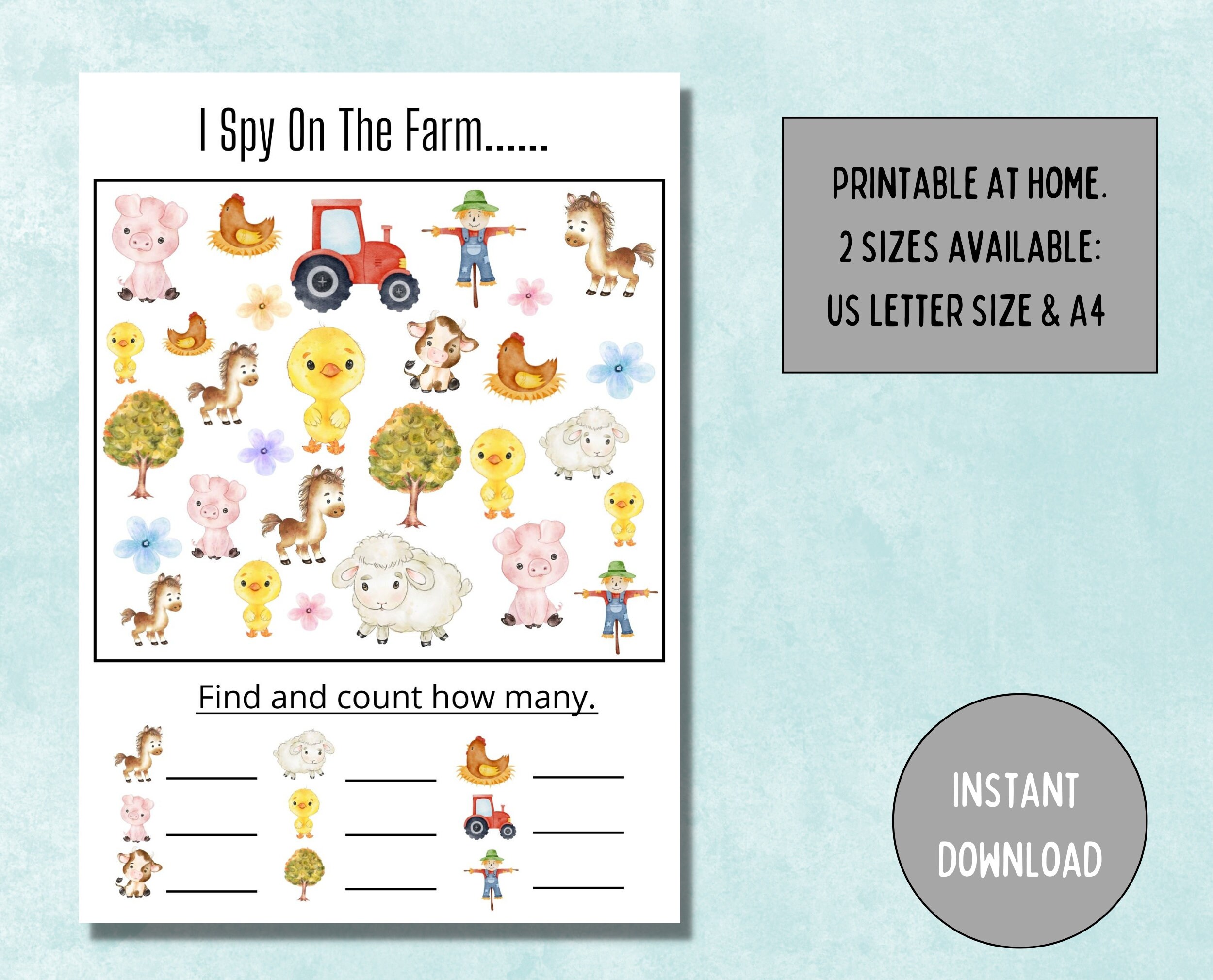 I Spy Game Preschool Worksheets I Spy on the Farm - Etsy