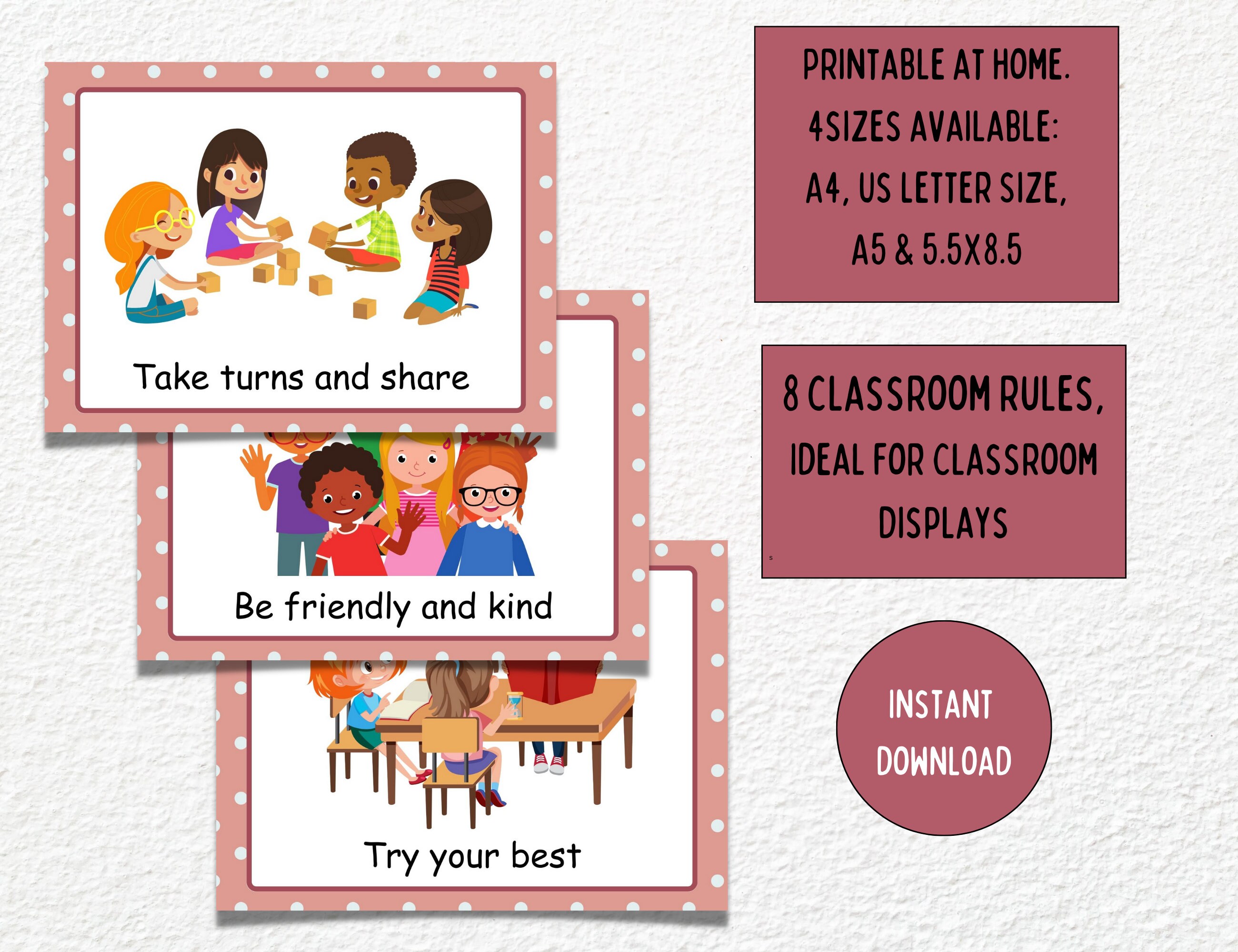 Classroom Rules Poster Set: Elementary Teacher Decor (digital Download ...