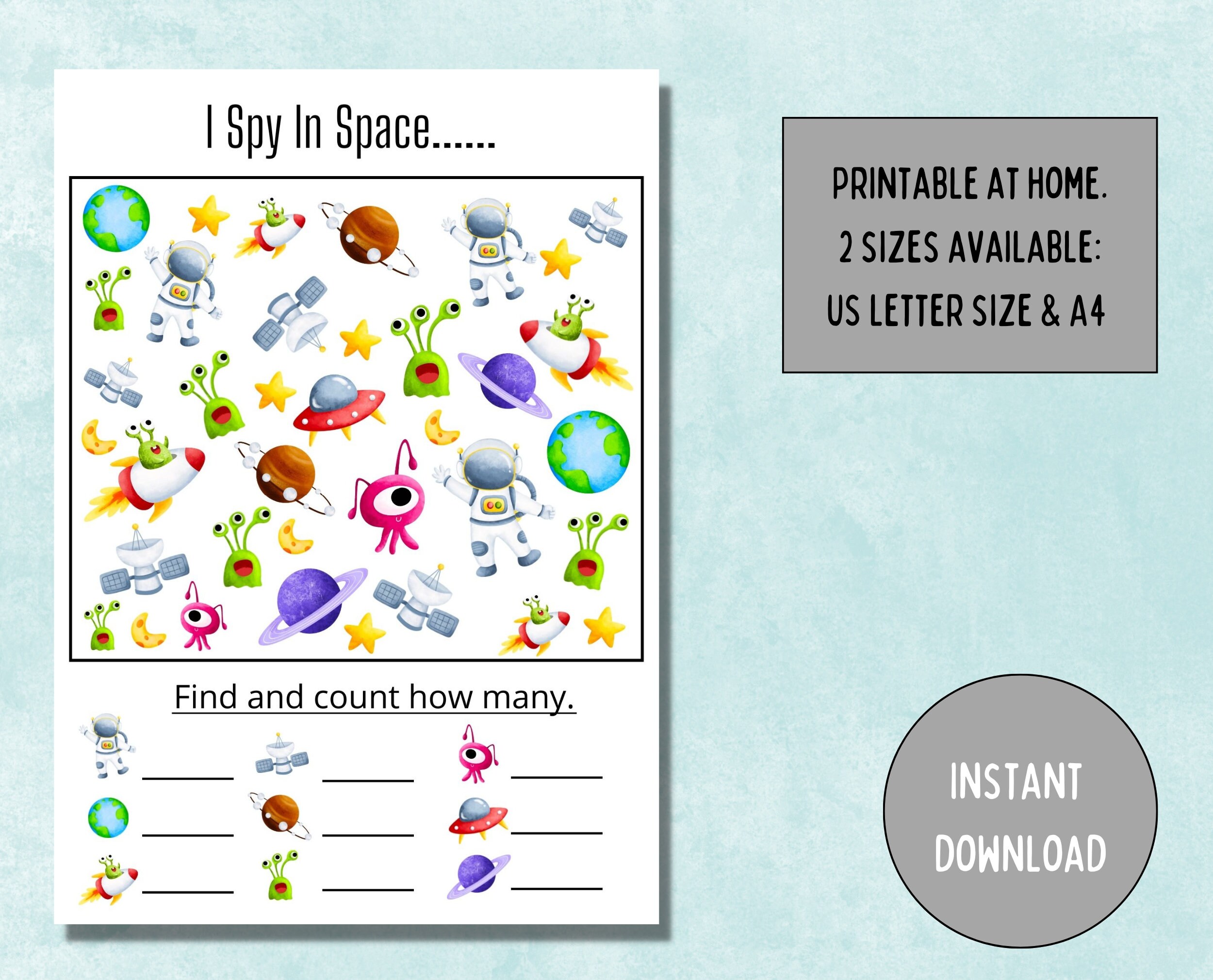 I Spy Game, Preschool Worksheets, I Spy in Space, Kindergarten ...