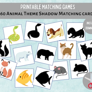 Animal Shadow Matching Game: Printable Cards for Toddlers (PDF) - Etsy