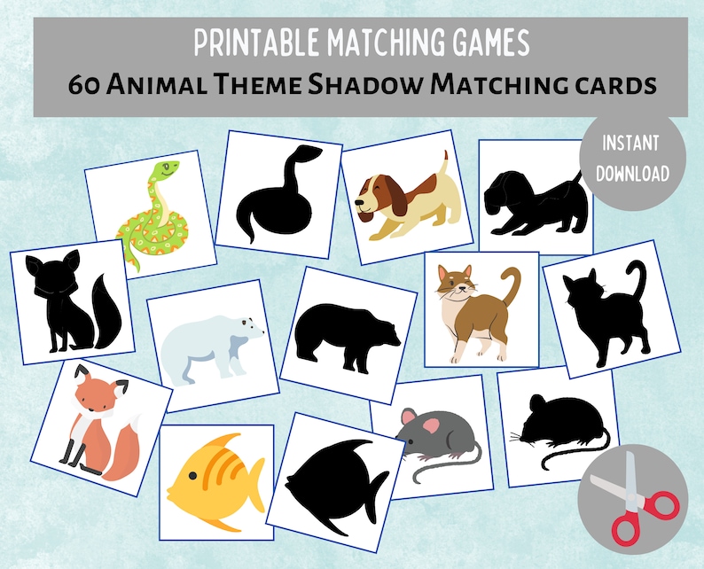 Animal Shadow Matching Printable Cards, Preschool Shadow Matching Game ...