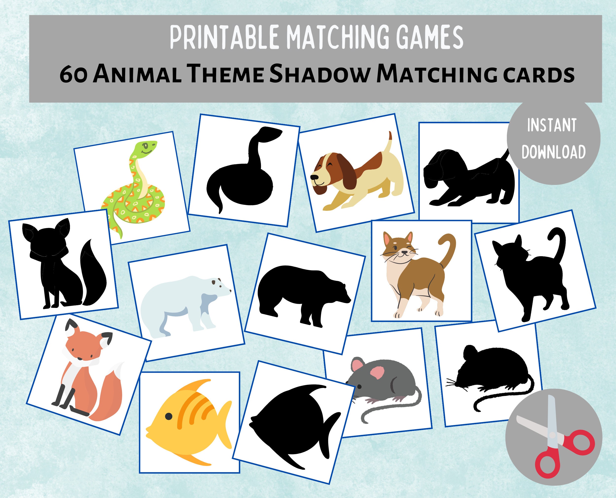 Animal Shadow Matching Printable Cards, Preschool Shadow Matching Game ...