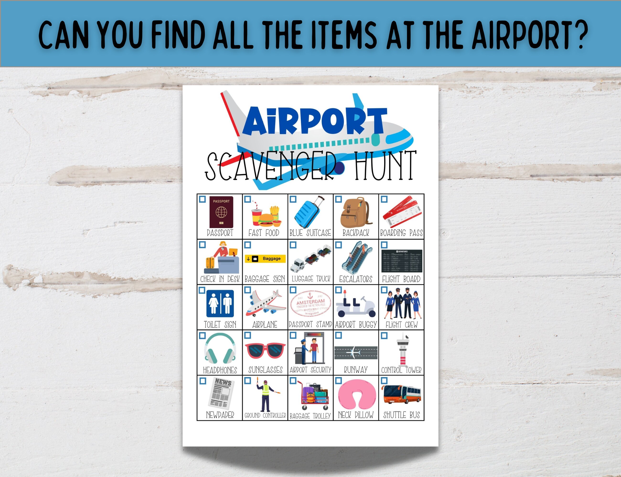 Printable Airport Scavenger Hunt Kids,travel Look and Find, Airplane ...