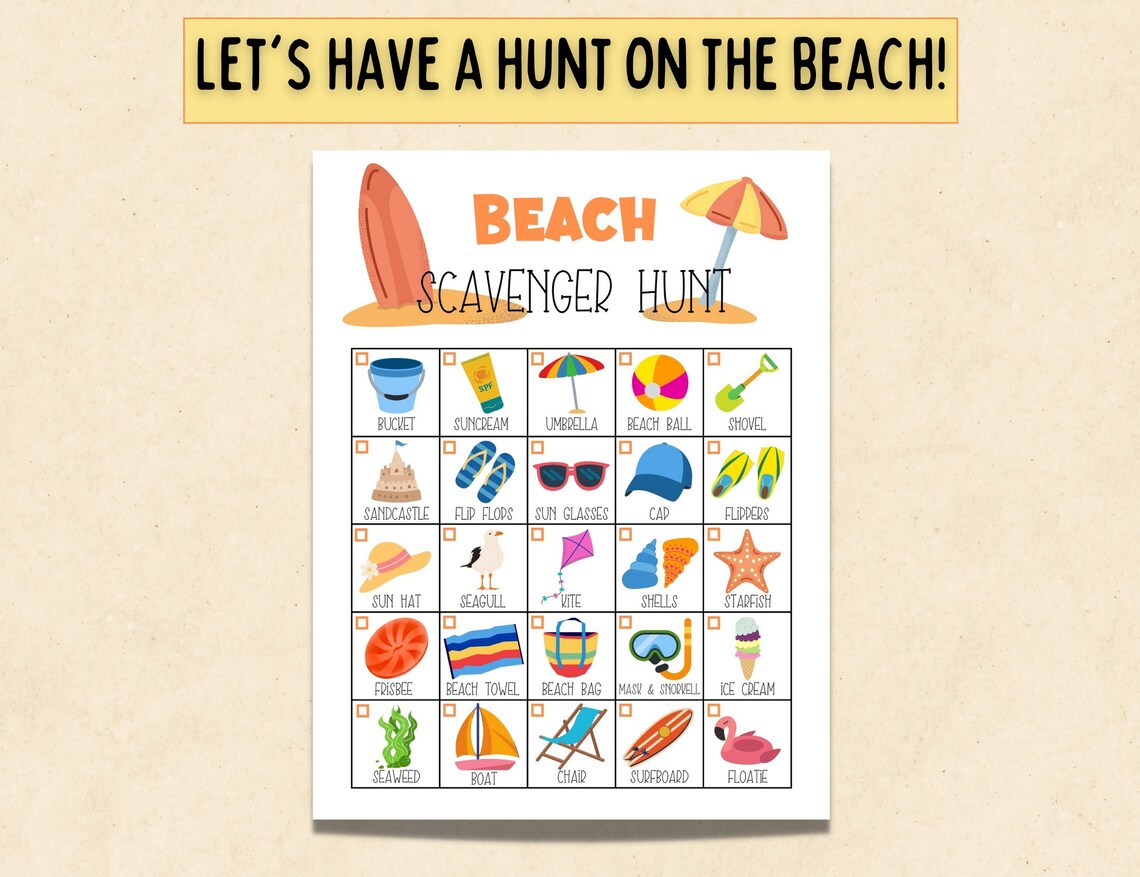Printable Beach Scavenger Hunt: Summer Kids Activity (digital Download ...