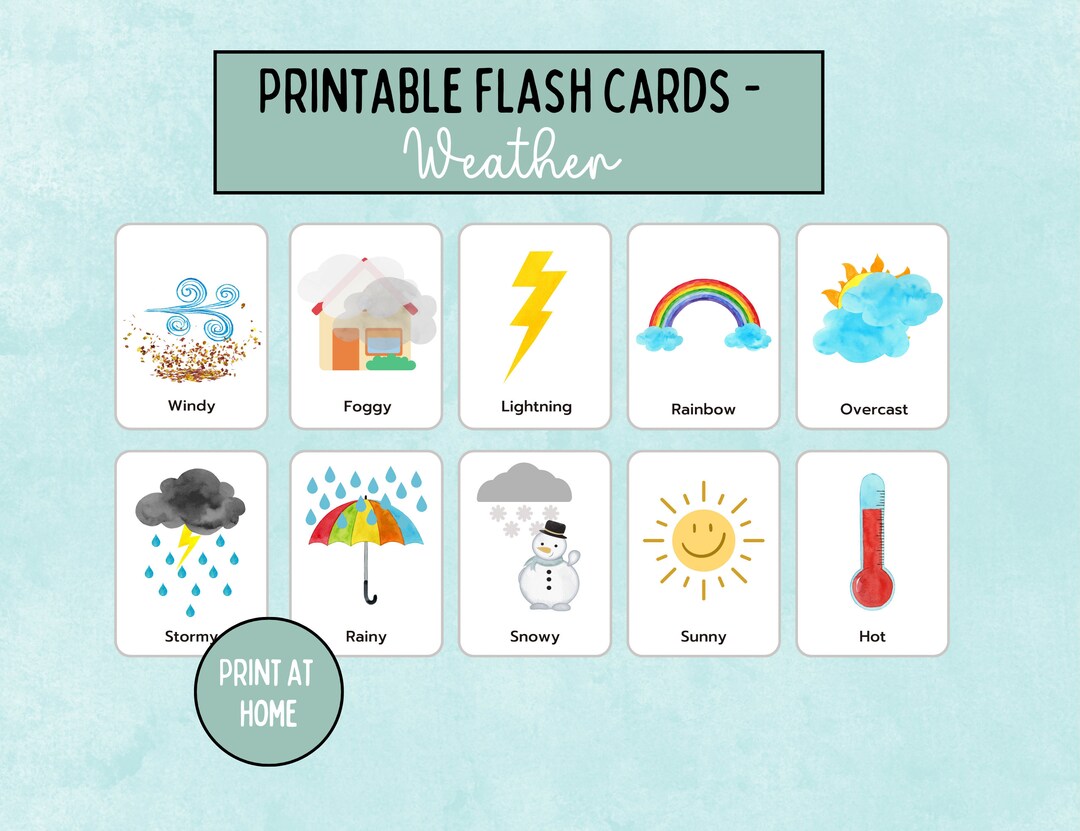 Weather Flash Cards: 14 Printable Cards, Homeschool & Preschool (PDF ...