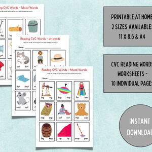 CVC Printable, CVC Worksheets, CVC Word Picture Cards, Learn to Read ...