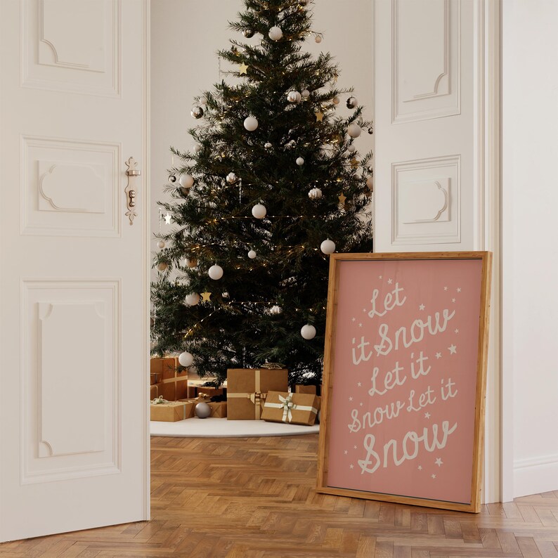 Let It Snow Print, Christmas Wall Art, Preppy Holiday Printable, Ribbon ...