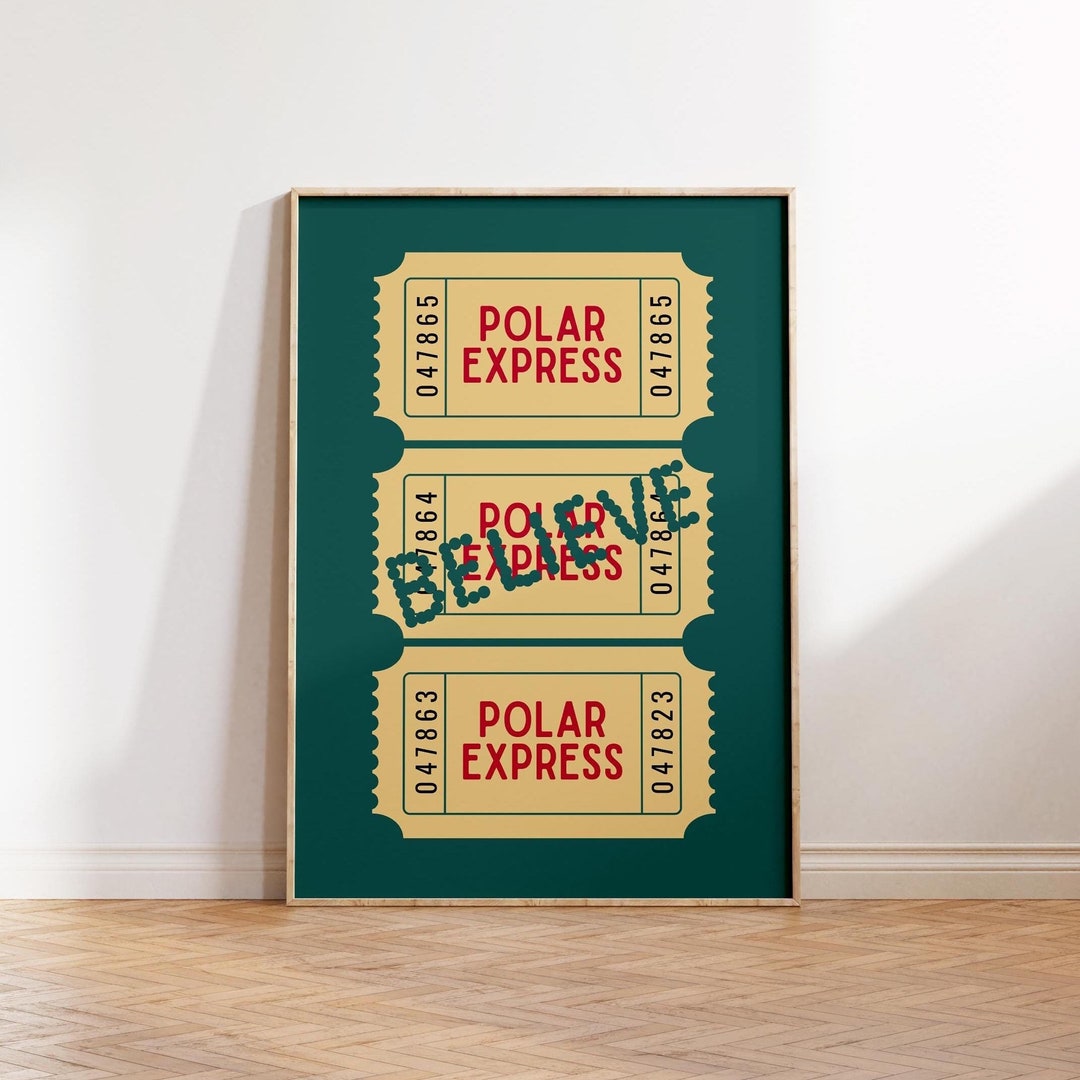 Polar Express Ticket Print, Green Christmas Decor, Christmas Wall Art ...