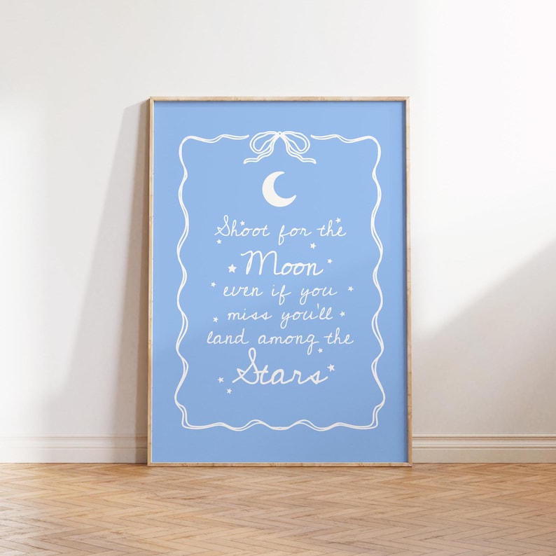 Coquette Aesthetic Poster, Inspirational Print, Shoot for the Moon Even ...