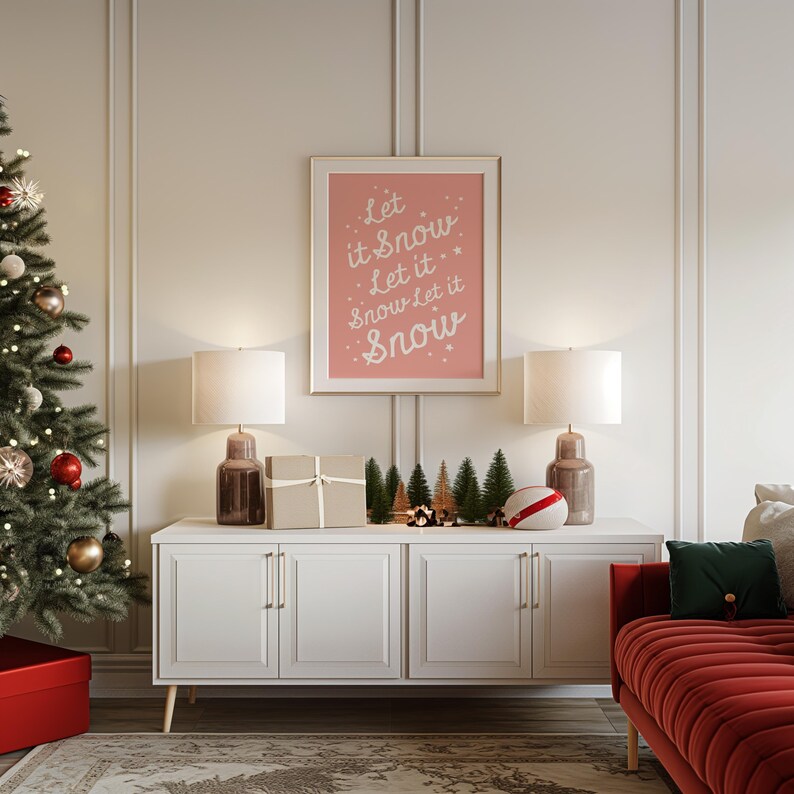 Let It Snow Print, Christmas Wall Art, Preppy Holiday Printable, Ribbon ...