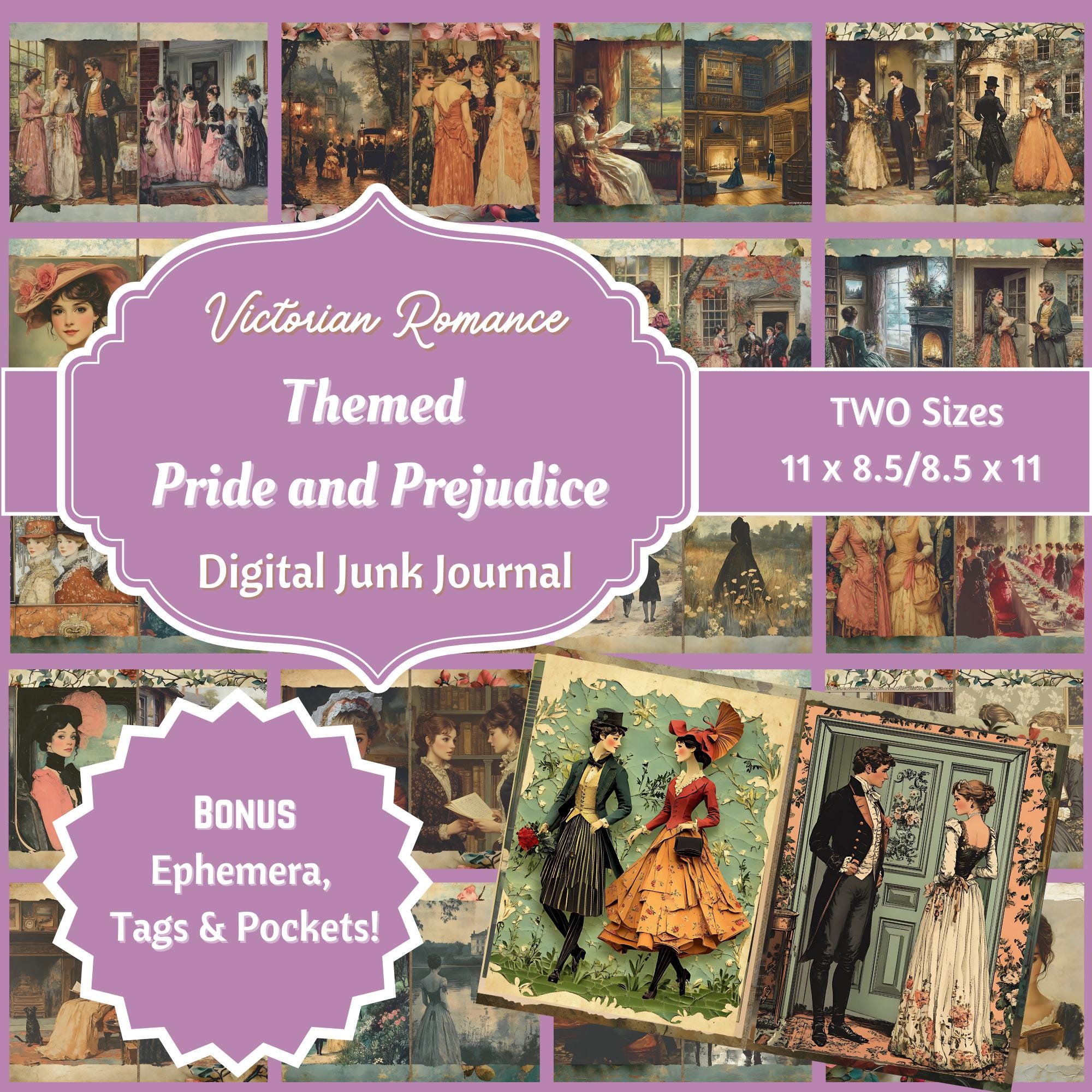 Victorian Romance Themed Pride and Prejudice Digital Junk Journal Kit ...