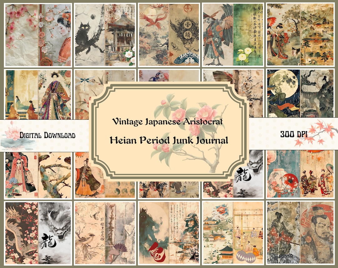 Vintage Japanese Aristocrat Heian Period Junk Journal Kit With Tags and ...