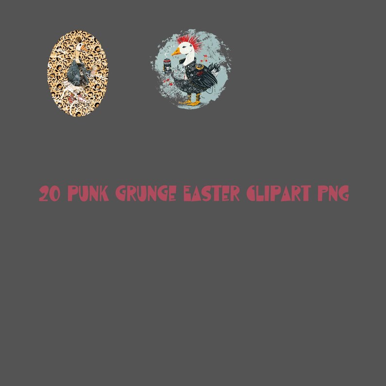 Punk Grunge Easter Clipart Bundle Bunny, Chick, Goose & Lamb PNG, POD ...
