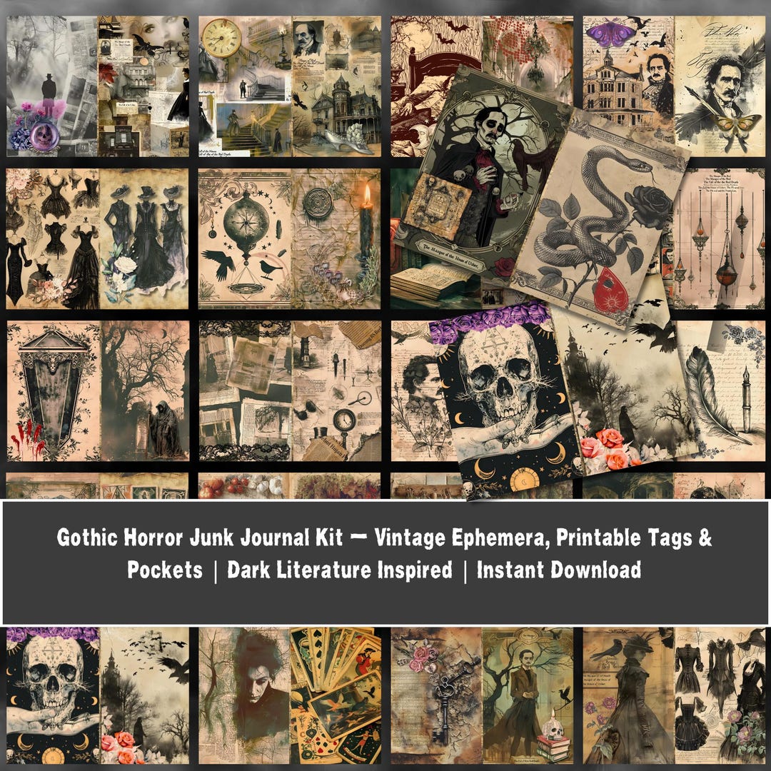 Gothic Horror Junk Journal Kit: Vintage Ephemera, Dark Literature (PDF ...