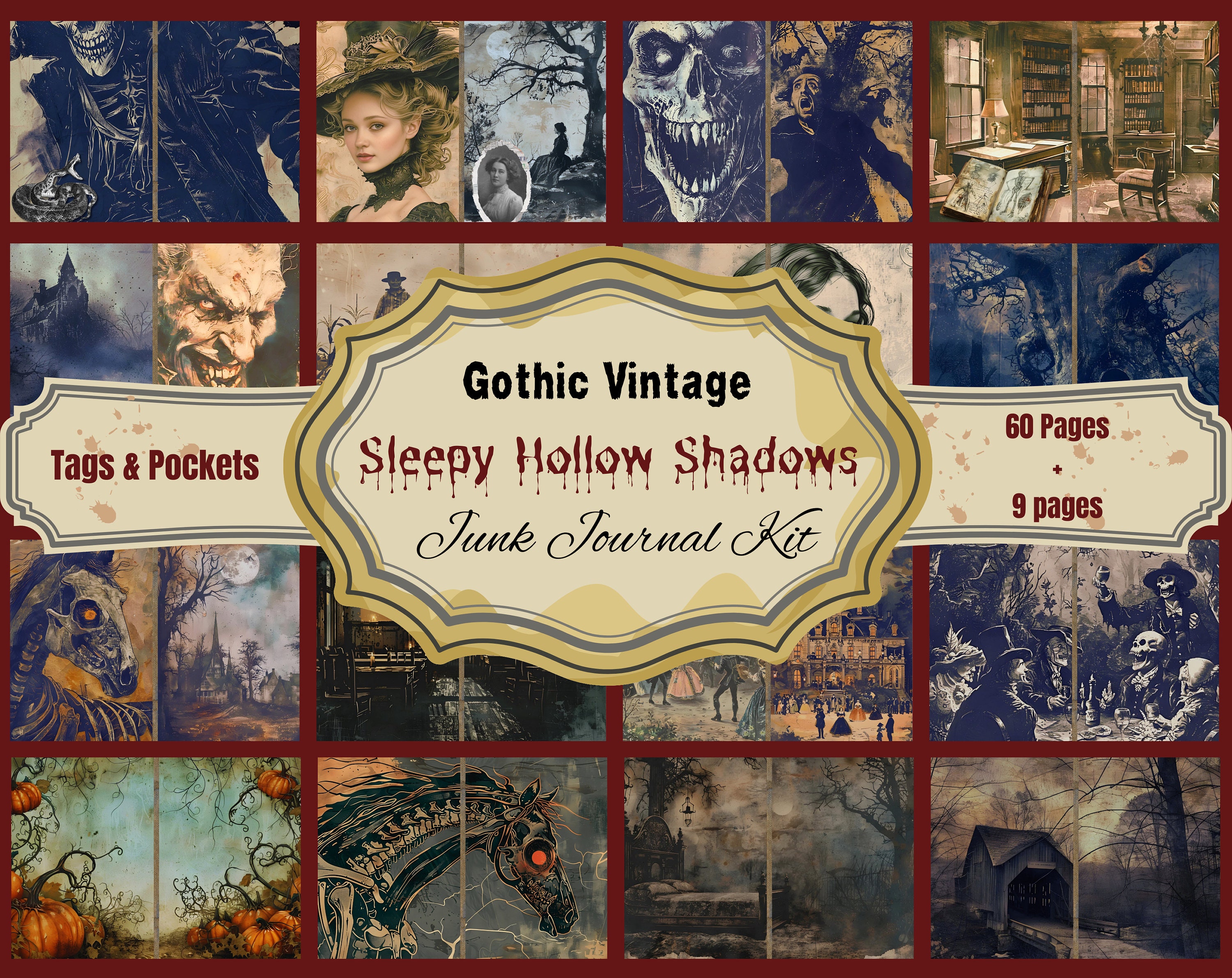 Sleepy Hollow Shadows: Gothic Vintage Junk Journal With Tags, Pockets ...