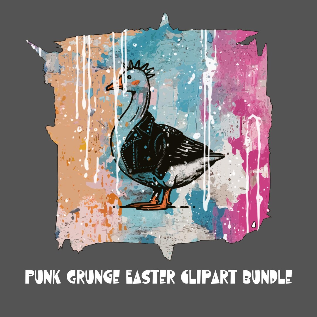 Punk Grunge Easter Clipart Bundle Bunny, Chick, Goose & Lamb PNG, POD ...