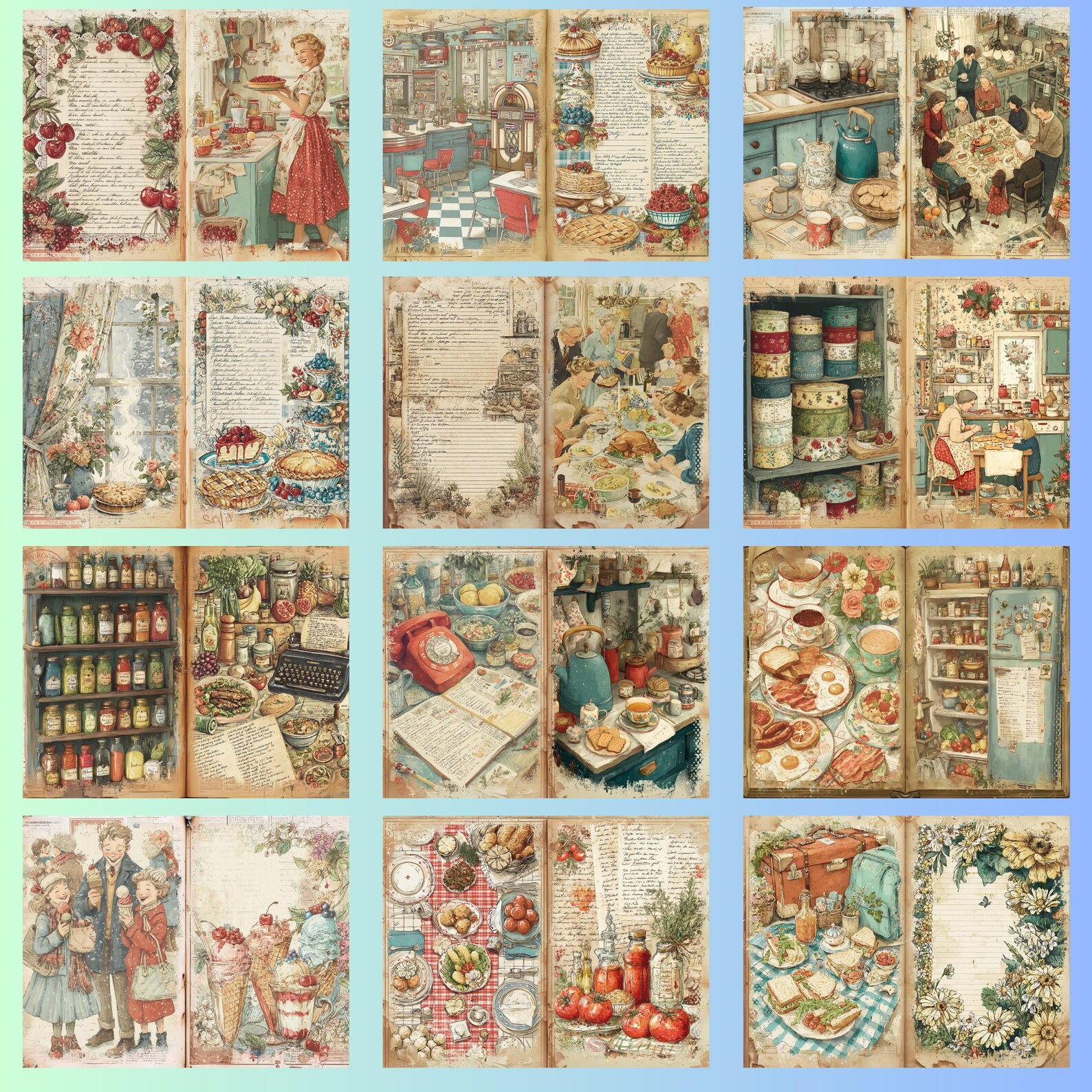 1950s Retro Recipe Junk Journal Pages: Vintage Kitchen Ephemera ...