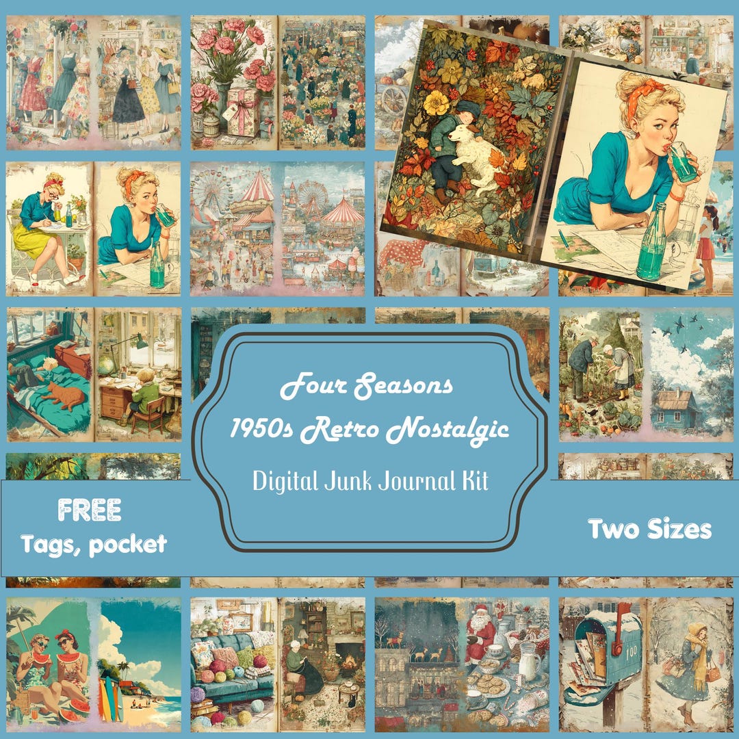 1950s Retro Junk Journal Kit: Four Seasons Ephemera (digital Download ...