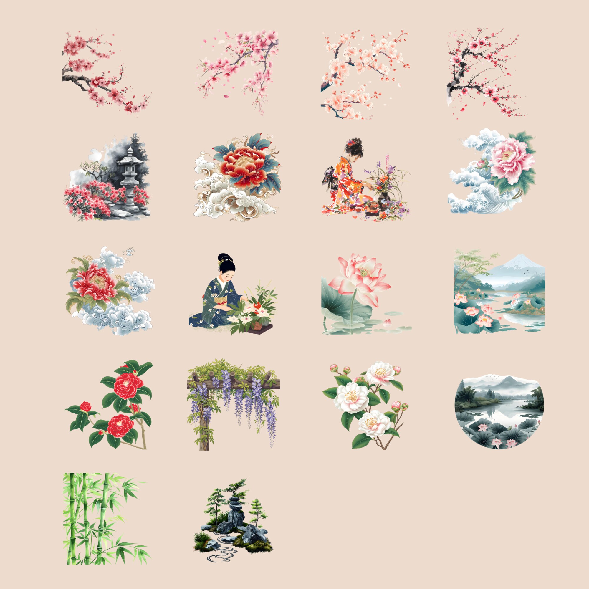 Japanese Style Clip Art Bundle: 87 PNG Images (digital Download) - Etsy