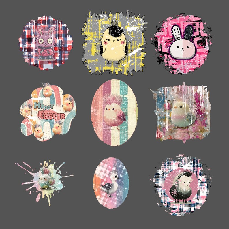Punk Grunge Easter Clipart Bundle Bunny, Chick, Goose & Lamb PNG, POD ...