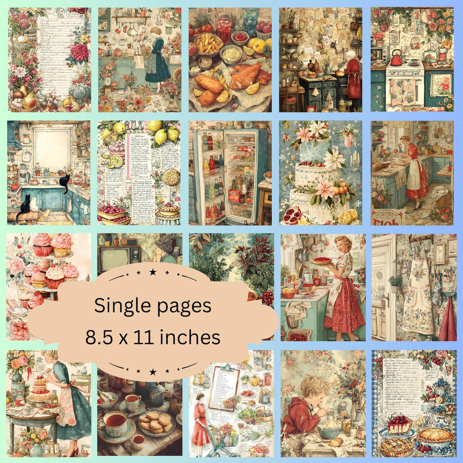 1950s Retro Recipe Junk Journal Pages: Vintage Kitchen Ephemera ...
