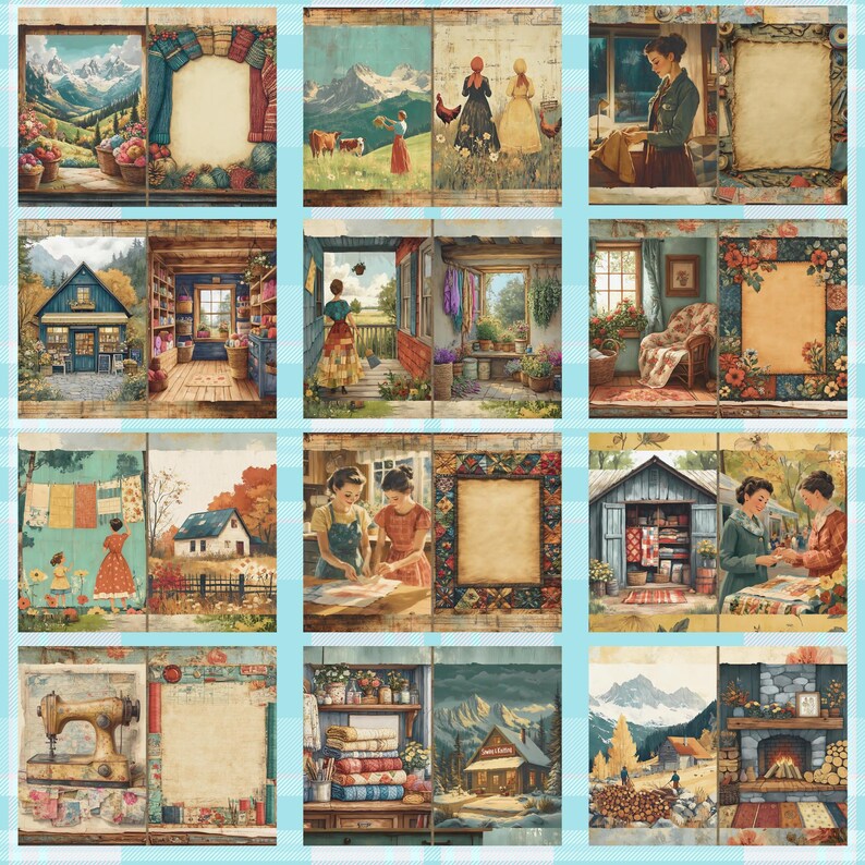 Vintage Nostalgic Digital Junk Journal Kit | 1950s Retro Sewing ...