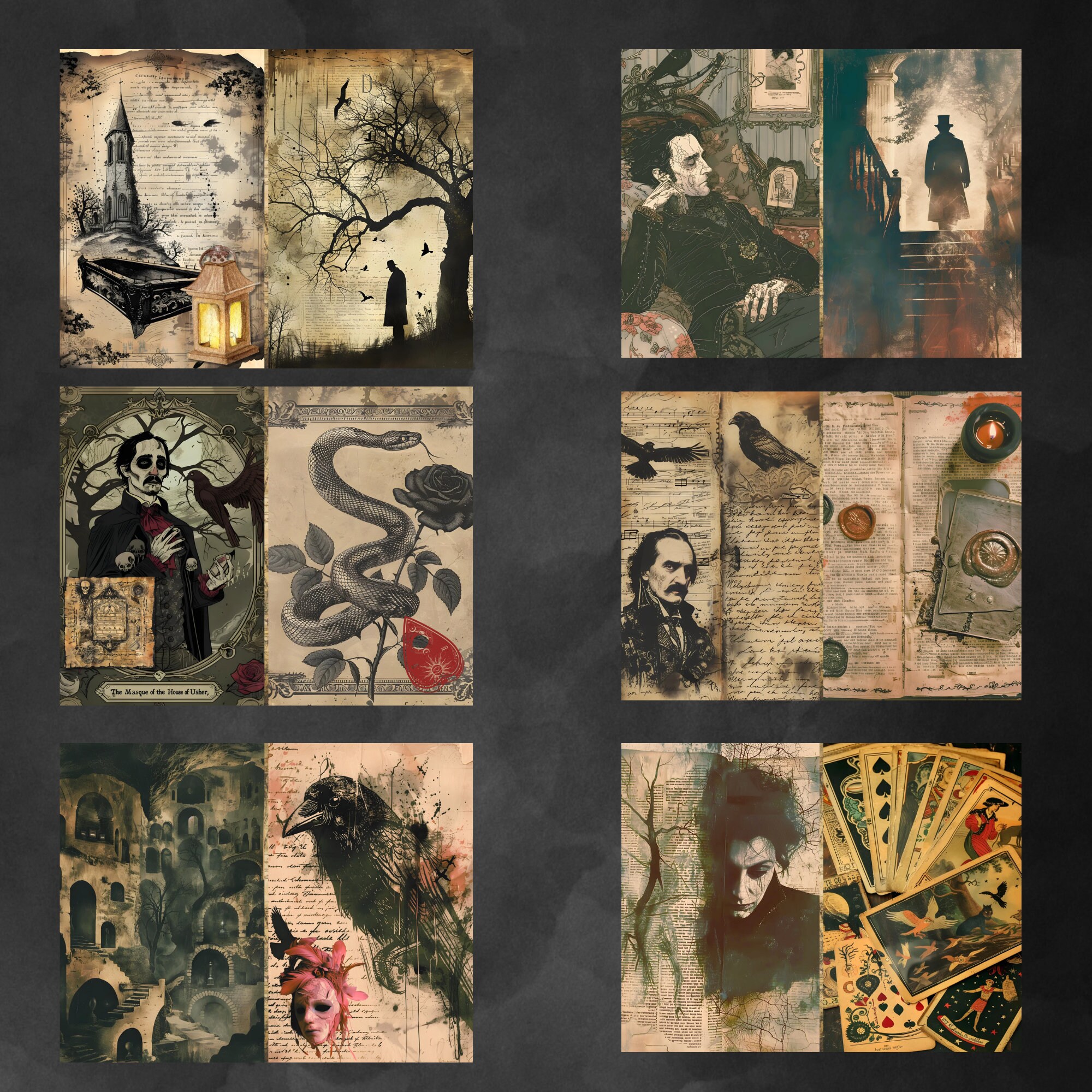 Gothic Horror Ephemera Junk Journal Inspired by Edgar Allan Poe Digital ...