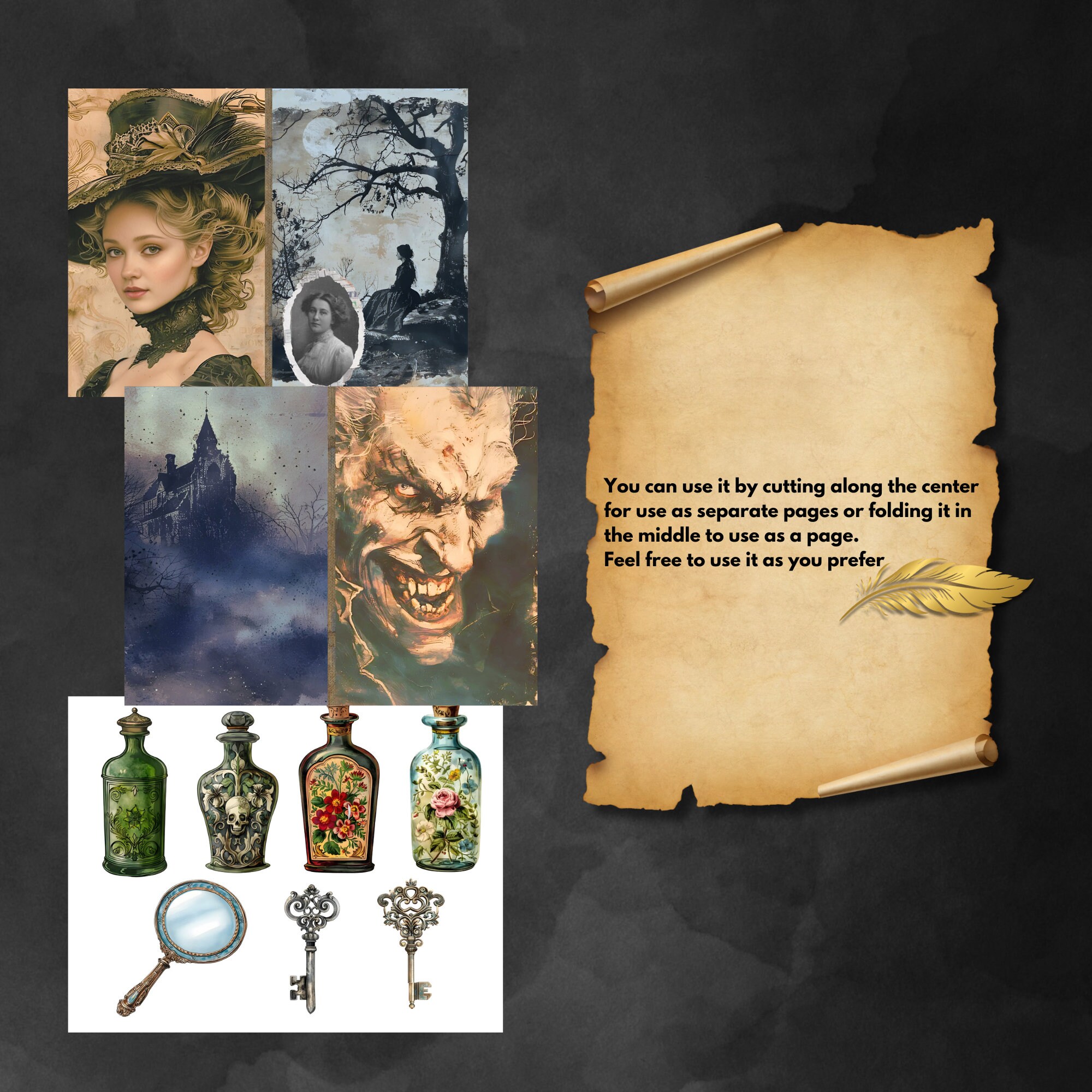 Sleepy Hollow Shadows: Gothic Vintage Junk Journal With Tags, Pockets ...