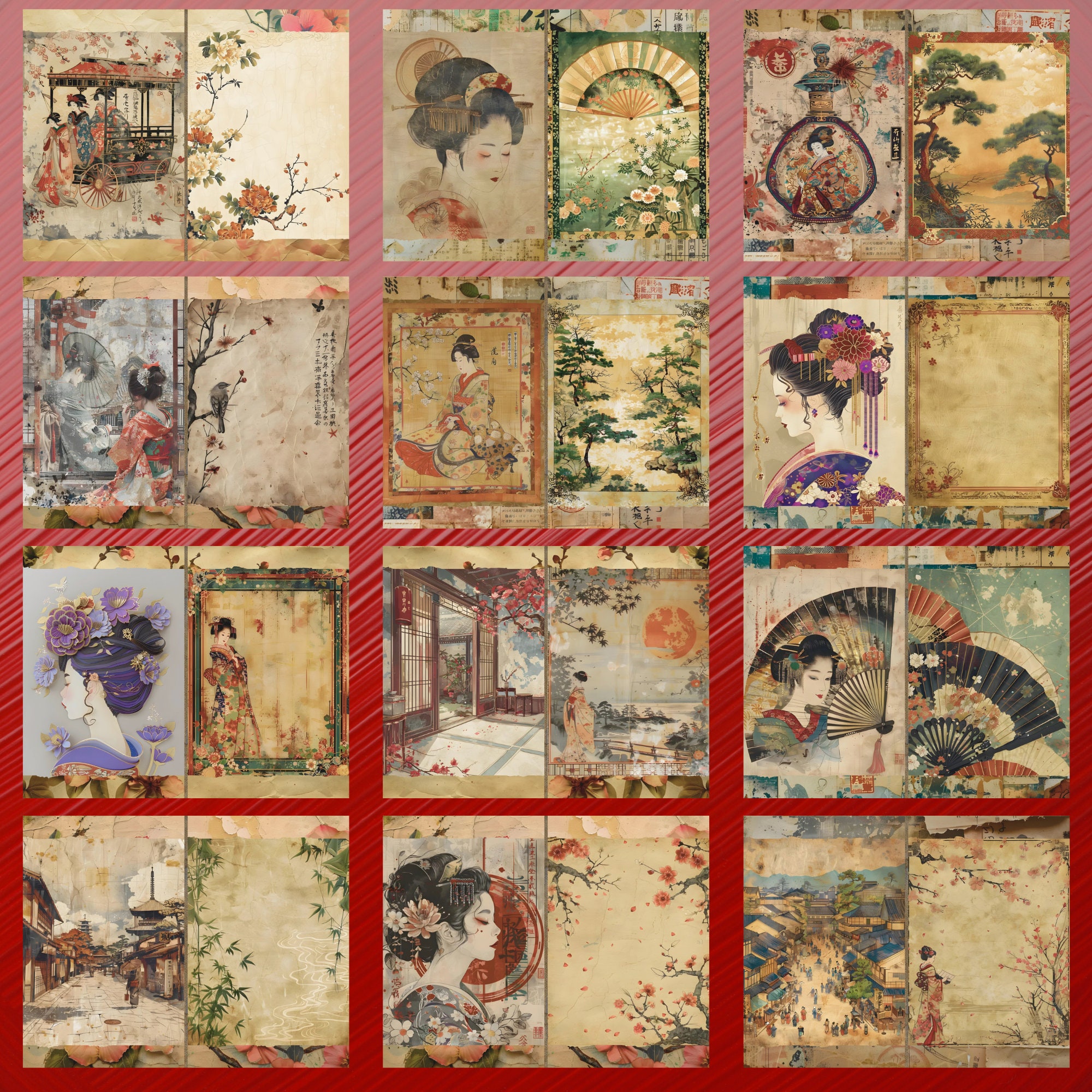 Japanese Oiran Diary Junk Journal Kit - Elegant Vintage Style | 50 ...