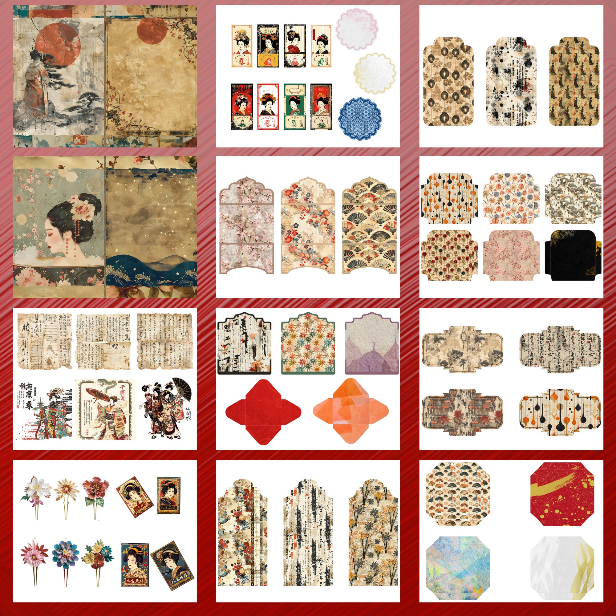 Japanese Oiran Diary Junk Journal Kit - Elegant Vintage Style | 50 ...