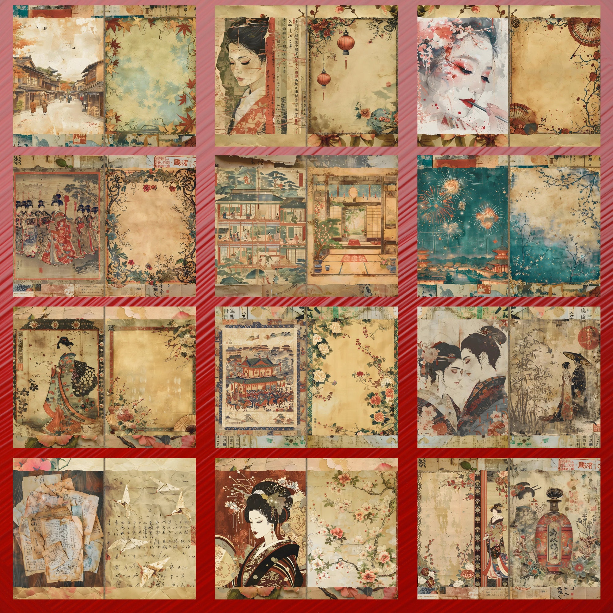 Japanese Oiran Diary Junk Journal Kit - Elegant Vintage Style | 50 ...