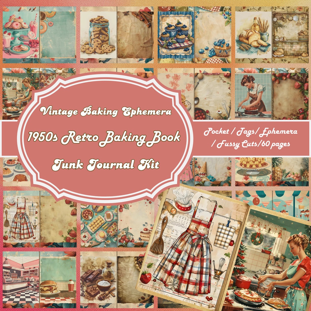 Vintage Baking Ephemera: 1950s Retro Baking Book Digital Junk Journal ...
