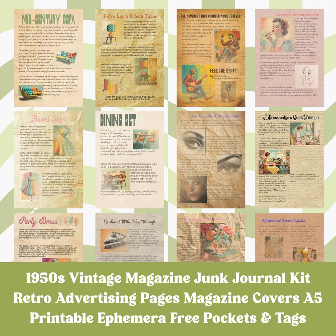 1950s Magazine Junk Journal Kit: Retro Advertising, A5 Ephemera ...
