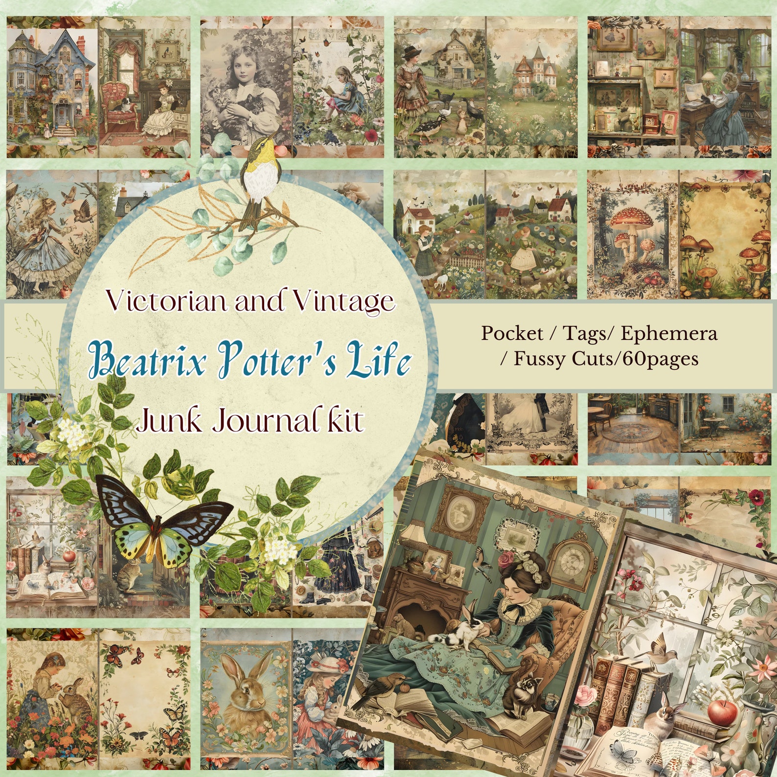 Beatrix Potter's Life: Victorian and Vintage Junk Journal Kit, Ephemera ...