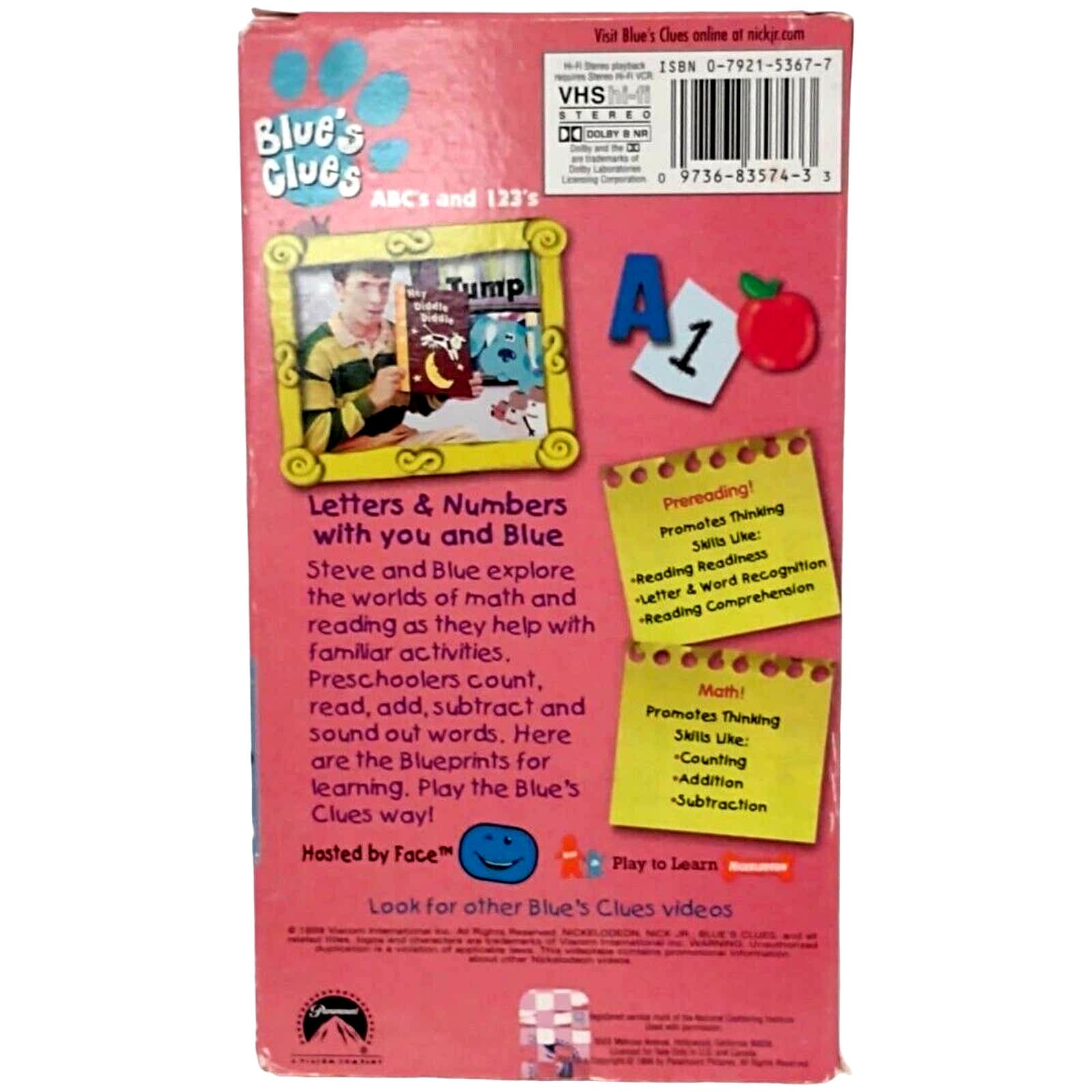 Nick Jr Blues Clues Abc’s & 123’s Vhs Video Tape Vntg Kids ...