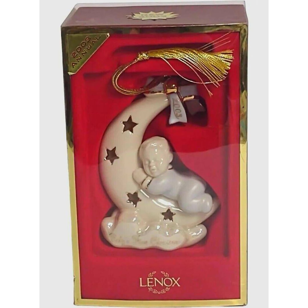 Lenox Babys First Christmas Boy Sleeping on Moon Ornament 2003 Vntg ...