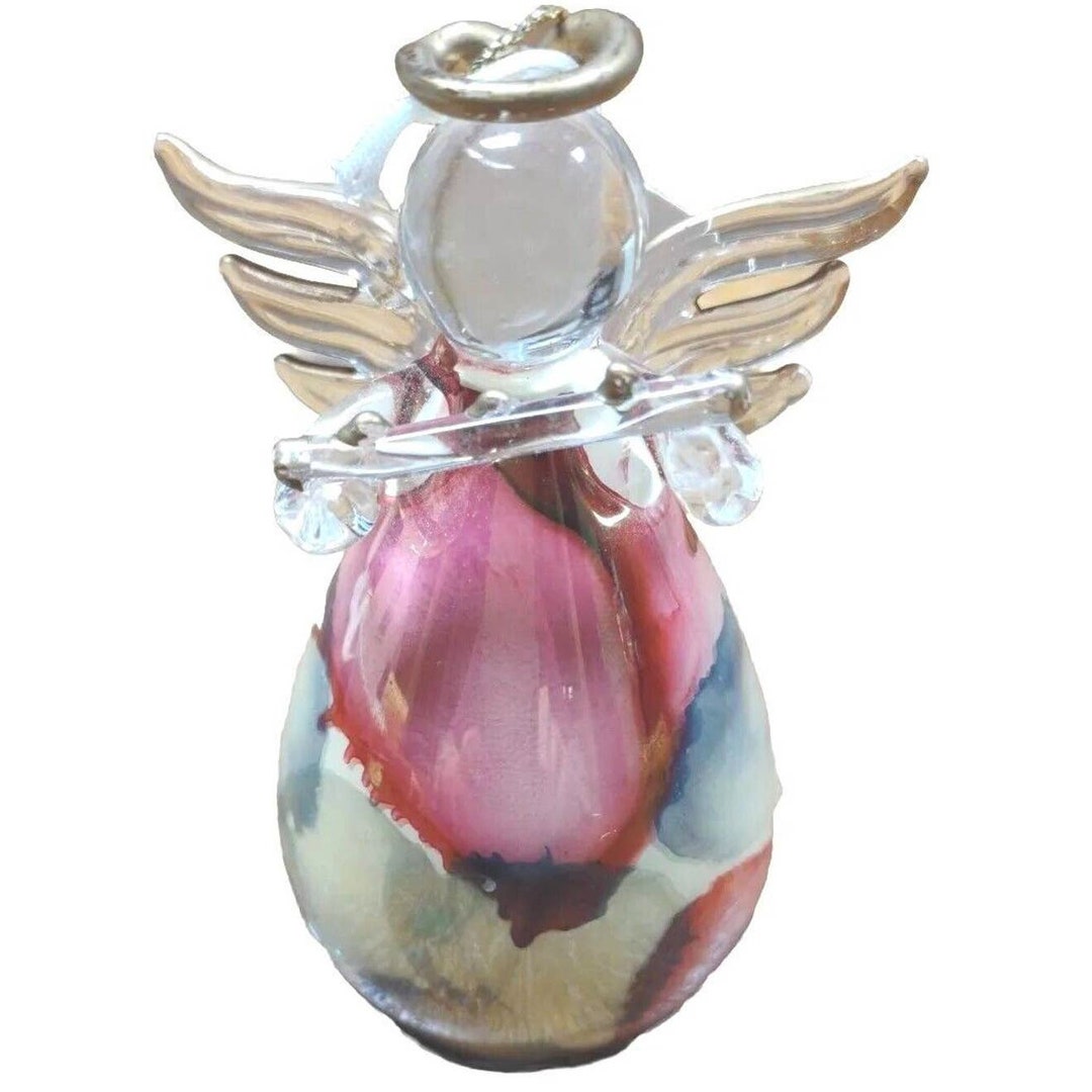 Vintage Angels of Love Russ Berrie Hand Painted Glass Angel Ornament ...