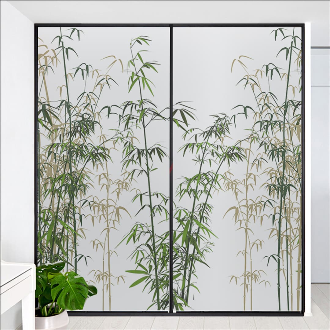 Decortive Window Film Privacy Green Plant Bamboo Static Cling Window ...
