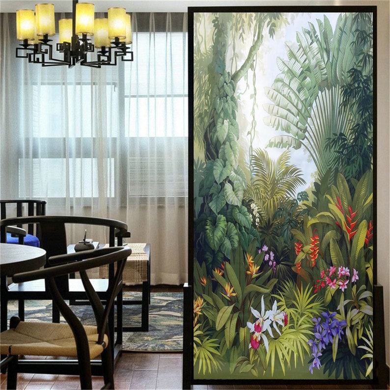 Forest Window Film Self-adhesive, Fantasy Misty Jungle Plant Bamboo ...
