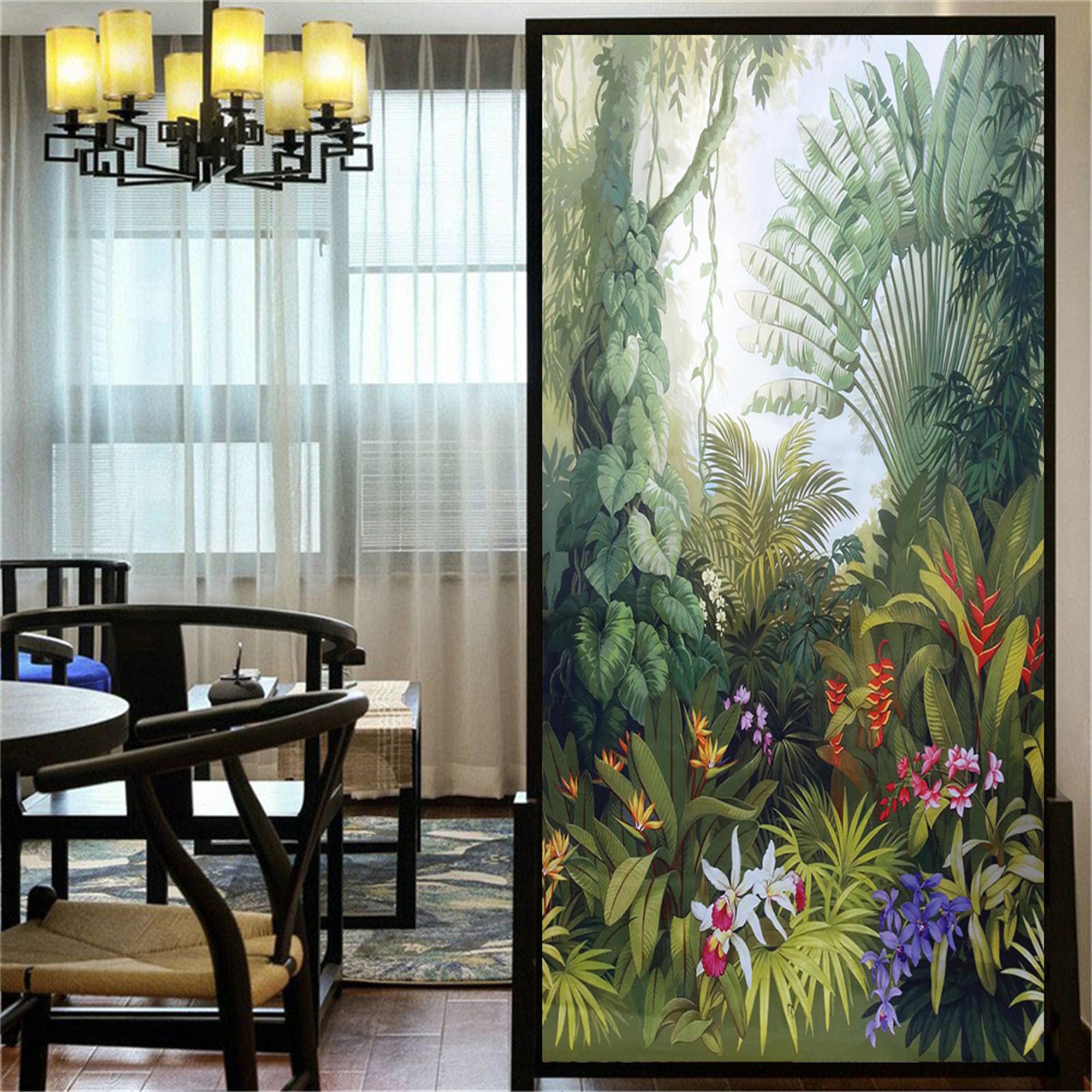 Forest Window Film Self-adhesive, Fantasy Misty Jungle Plant Bamboo ...
