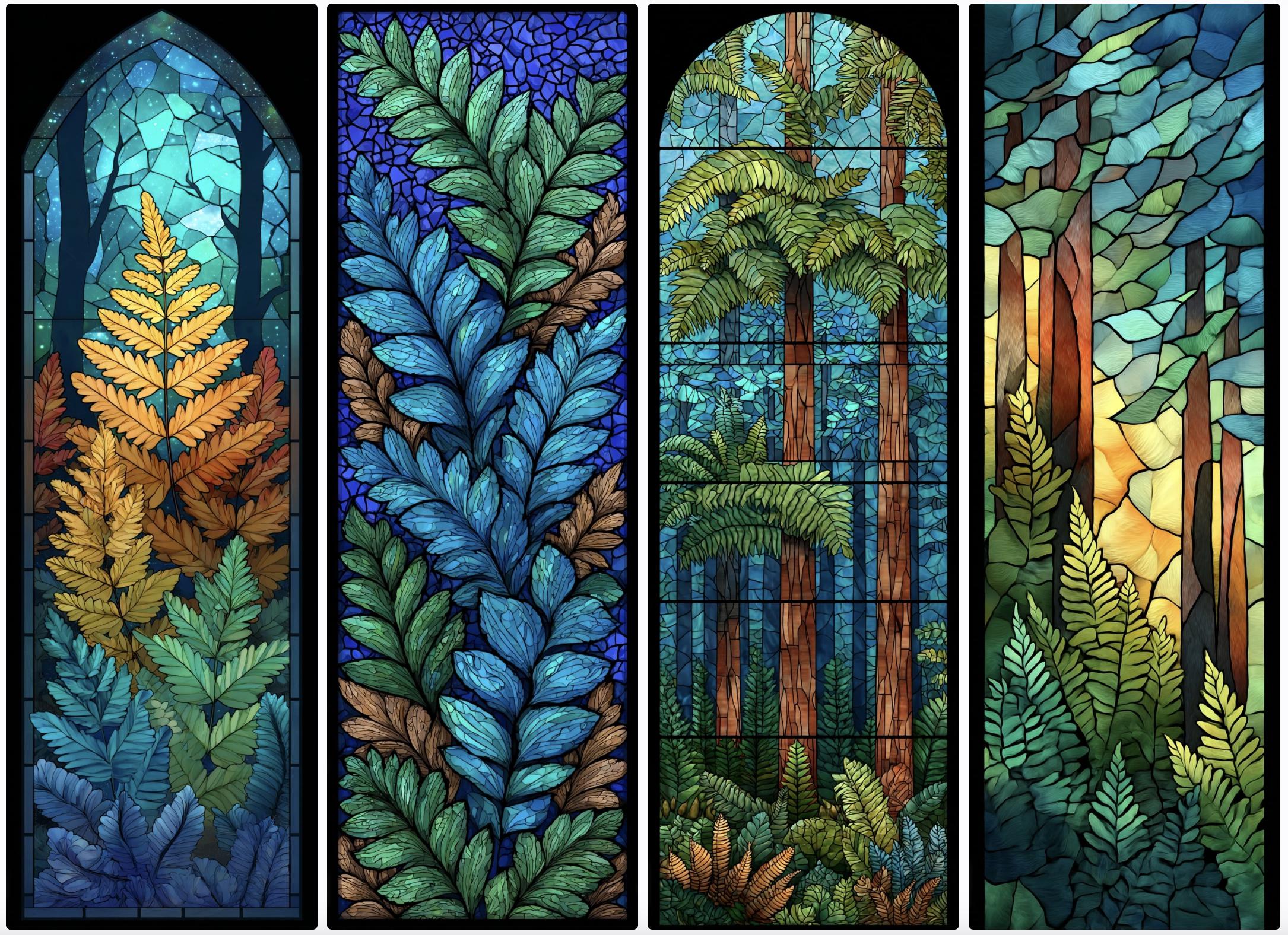 Custom Stained Glass Window Film – Forest Fern Design With Sunset Glow ...