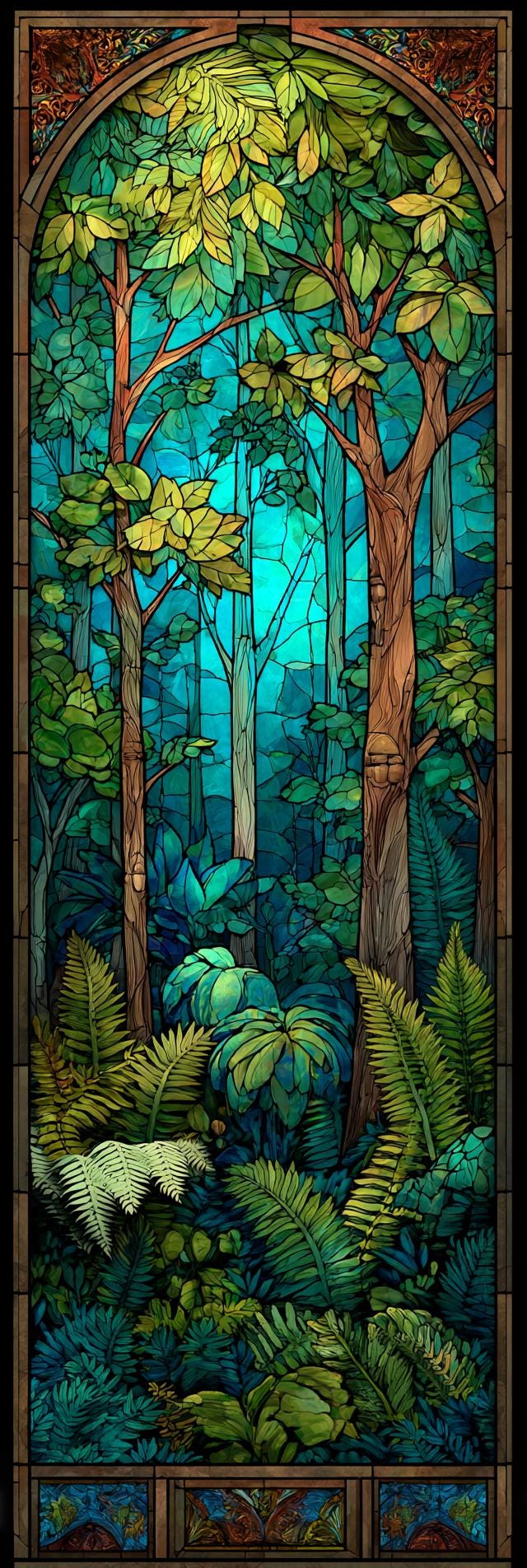 Custom Stained Glass Window Film – Tall Fern Forest Design for Privacy ...