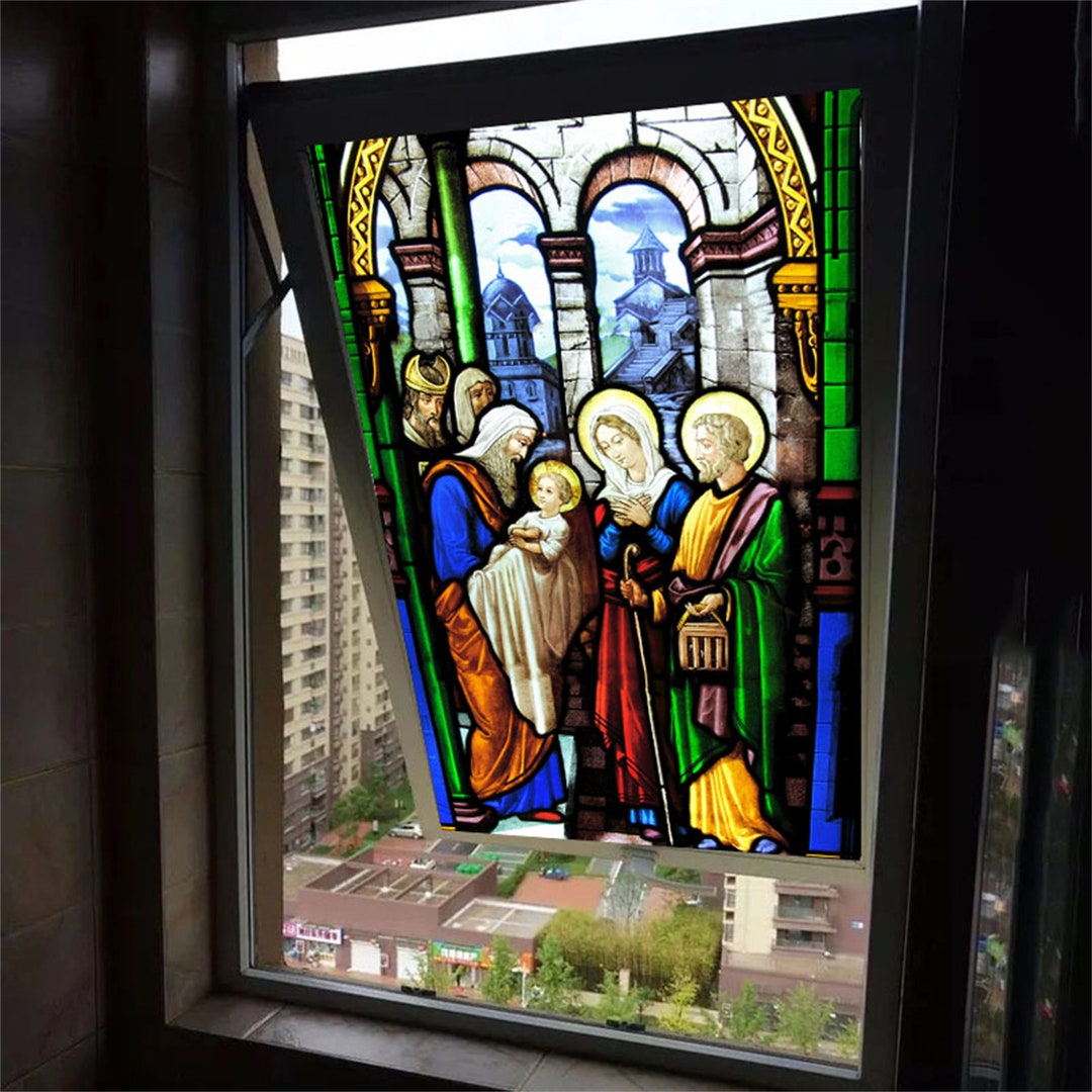 Gothic-inspired Custom Window Films - Stained Glass Jesus, Mary and ...