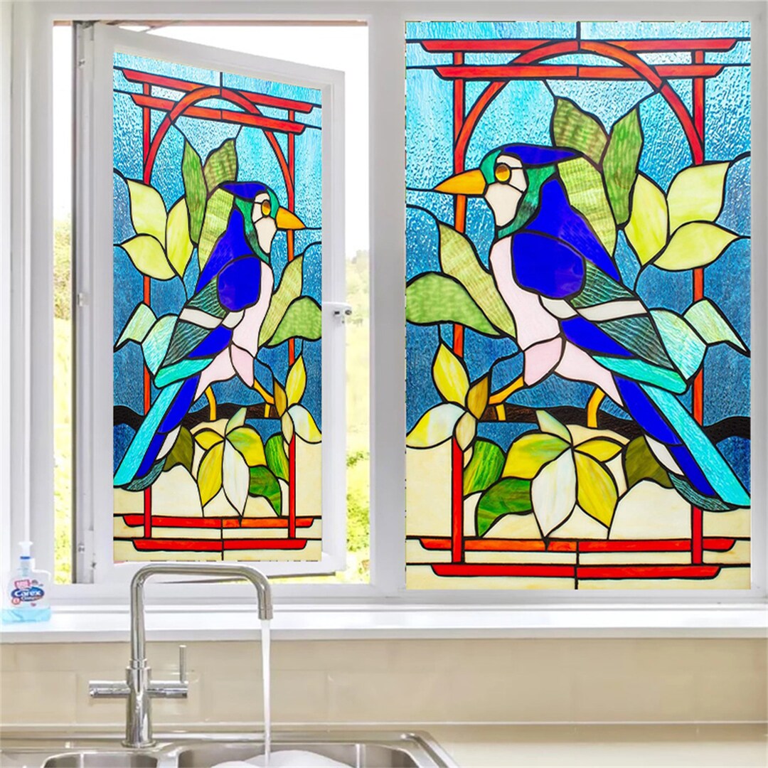 Custom Size Window Stickers Parrot Bird Glass Peel & Stick UV ...