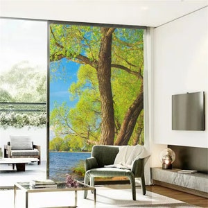 Serene Nature Window Film Privacy Lakeside Scene Frosted Glass Window ...