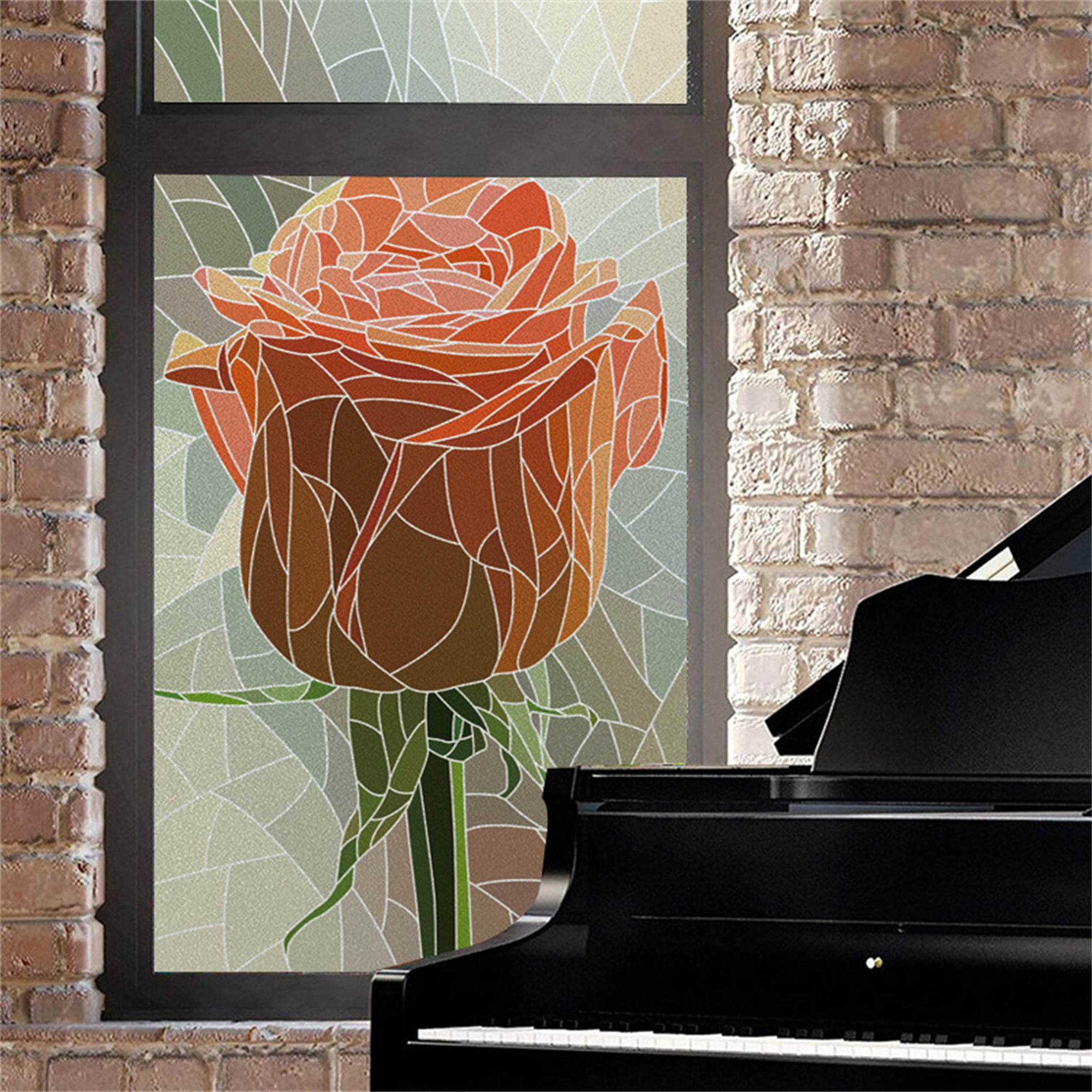 Window Film Stained Glass Stickers,custom Size Static Cling Rose,flower ...