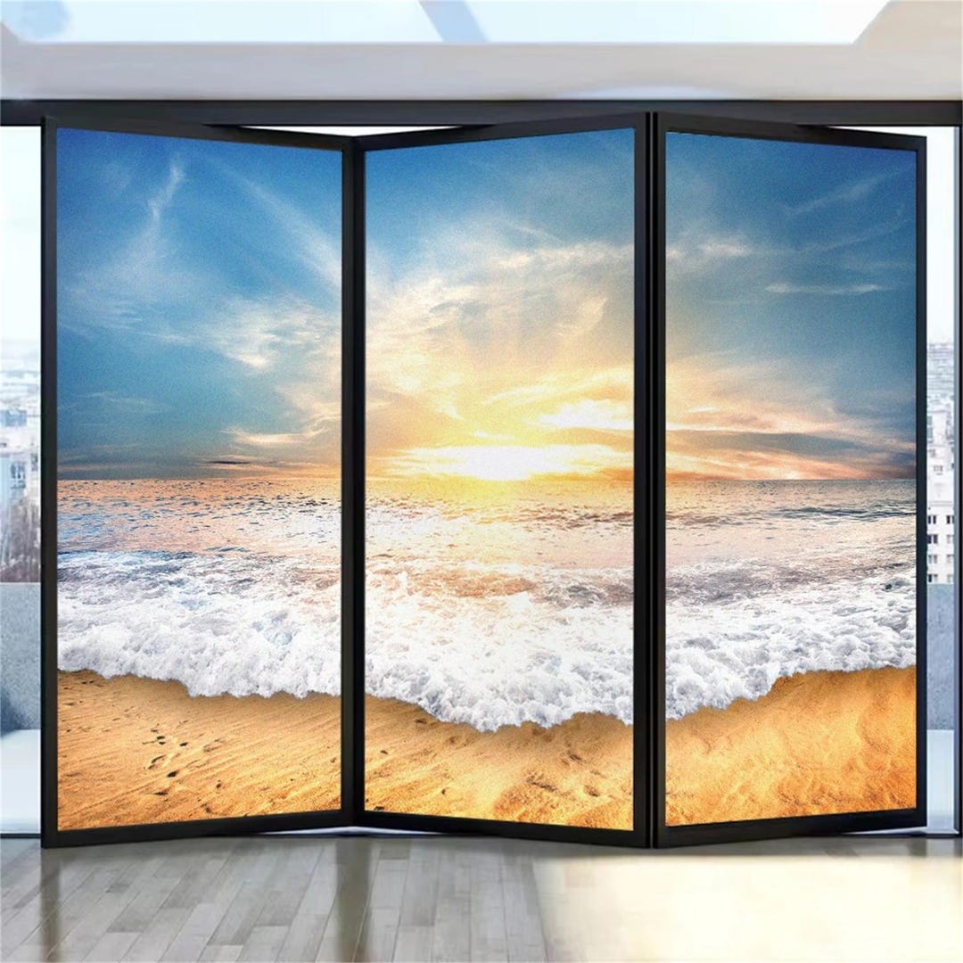 Custom Size Decorative Seascape Window Film - Stained Glass Style, No ...