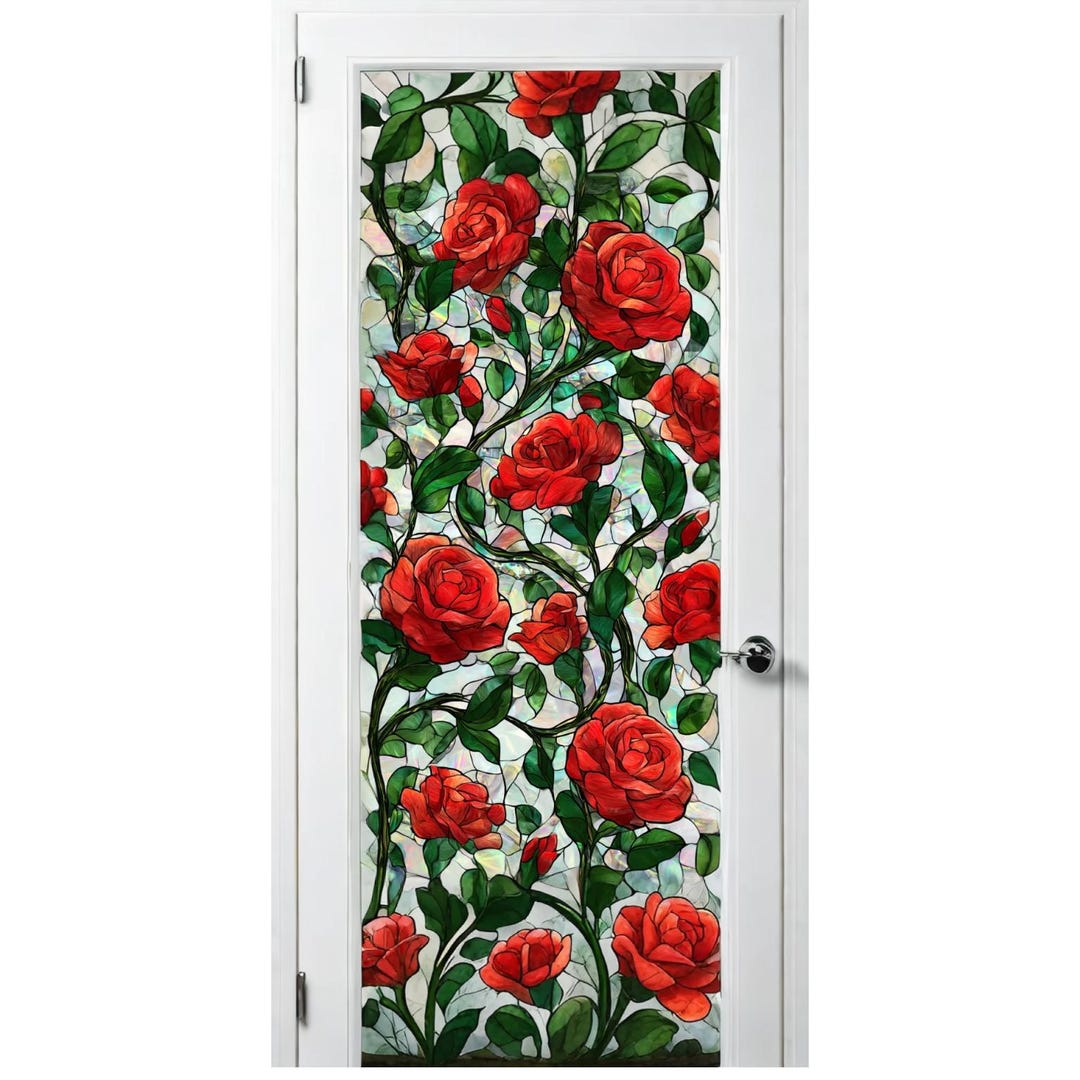 Red Rose Stained Glass Door Window Film – Custom Privacy Cling With ...