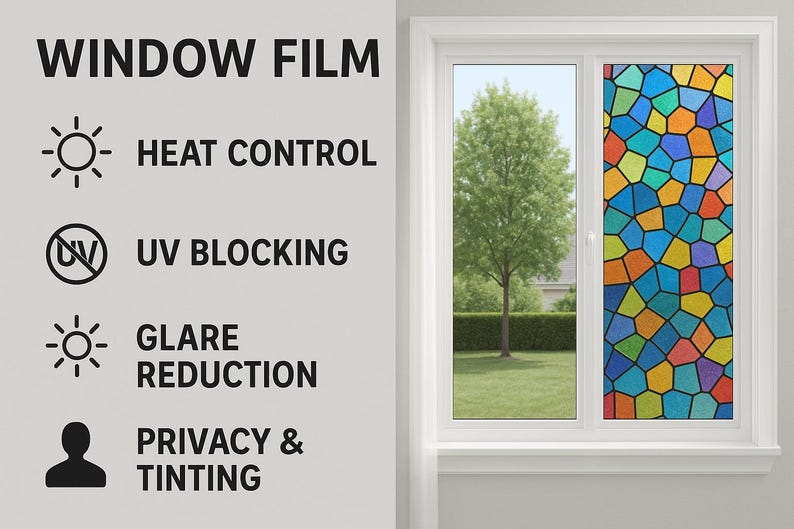 Tree of Life Stained Glass Window Film – Custom Blue Green Privacy ...