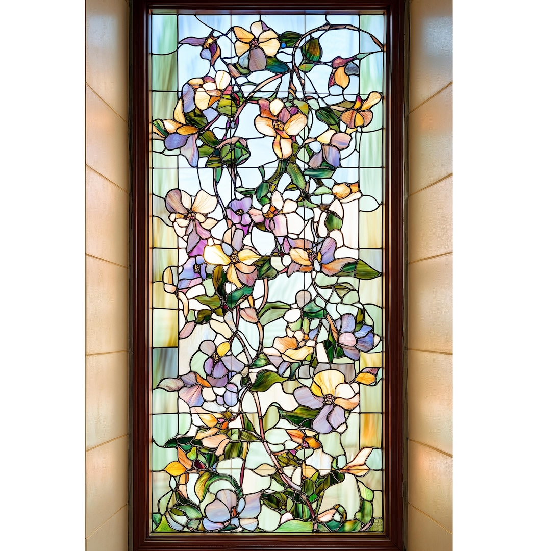 Custom Size Floral Window Film – Vibrant Stained Glass Design for ...